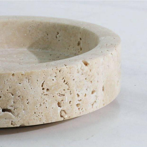 Natura Stone Travertine Round Shallow Tray, 8"D x 2"H
